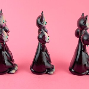 Kitschy Anthropomorphic 3 Headed Cat - Hand Painted Resin Figurine ...