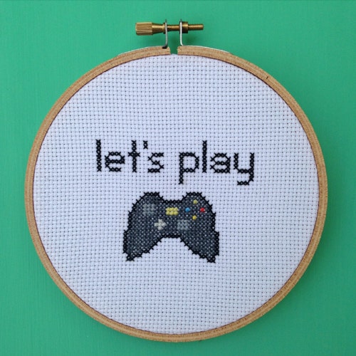 Video Game Cross Stitch Pattern let's Play - Etsy