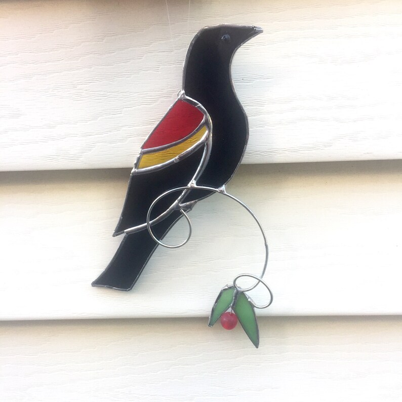 RED WINGED Blackbird Stained Glass SUNCATCHER Window | Etsy