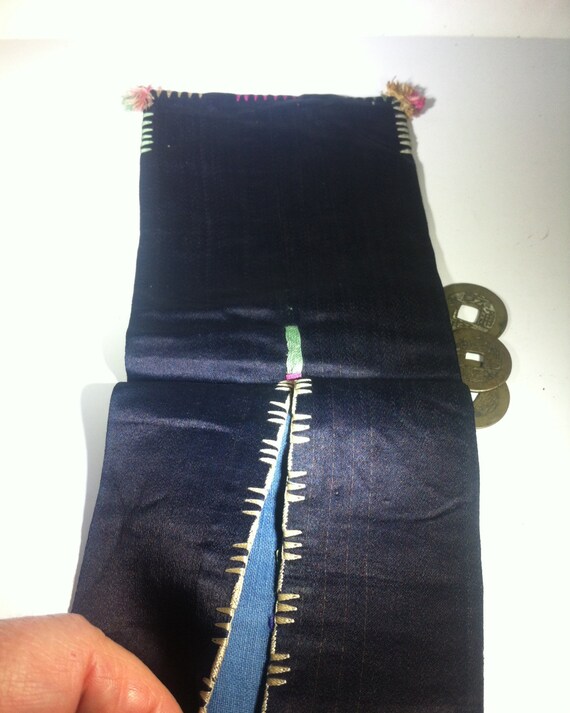Vintage Chinese - Money Pouch - Black Silk - Two Flap… - Gem