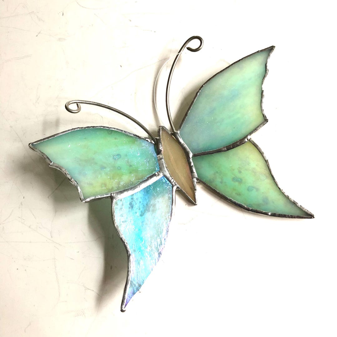 Aqua BUTTERFLY Suncatcher - Window Ornament - Stained Glass Suncatcher ...