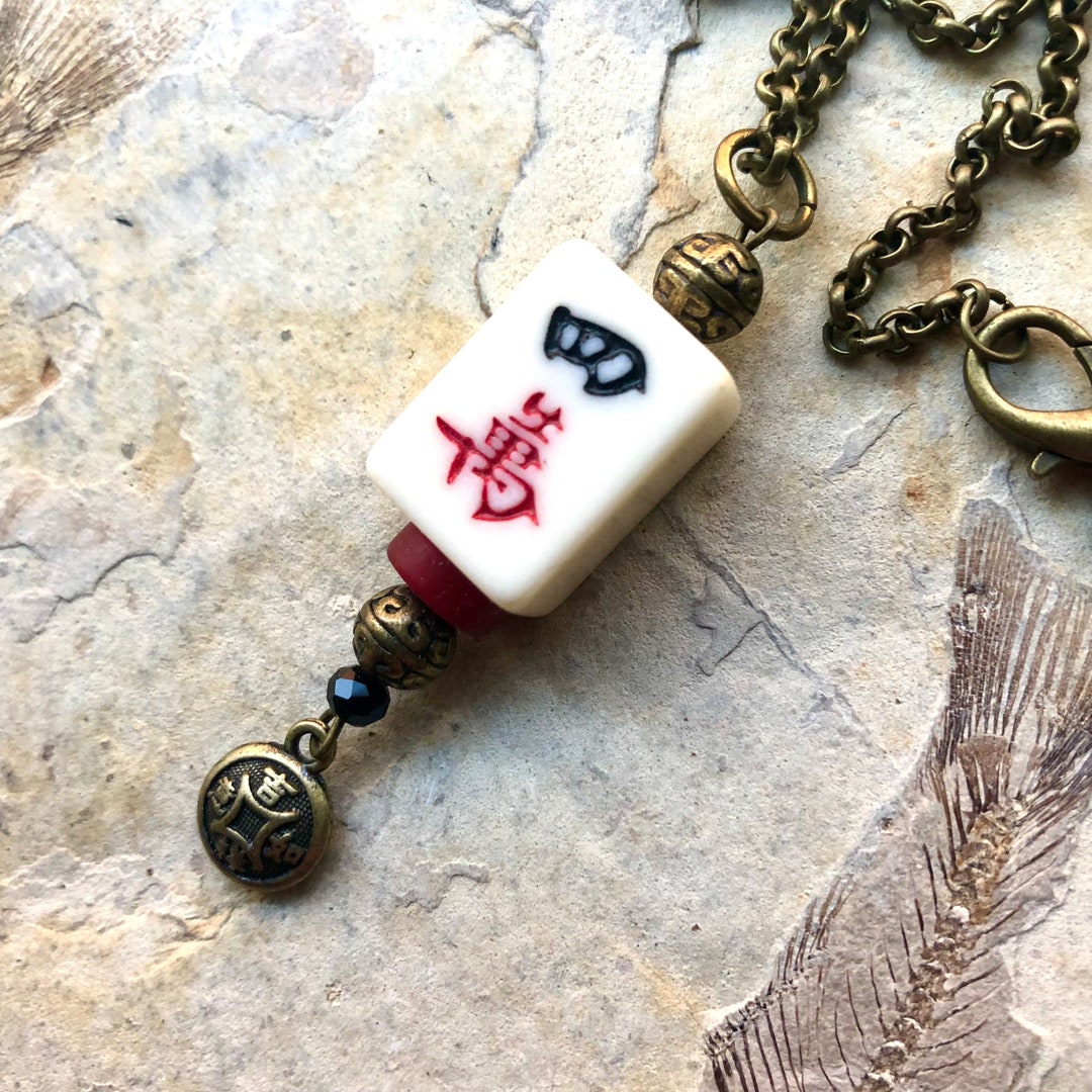 MAHJONG Necklace - Number 4 Tile - Mahjong Luck - Mahjong Gift - Asian ...