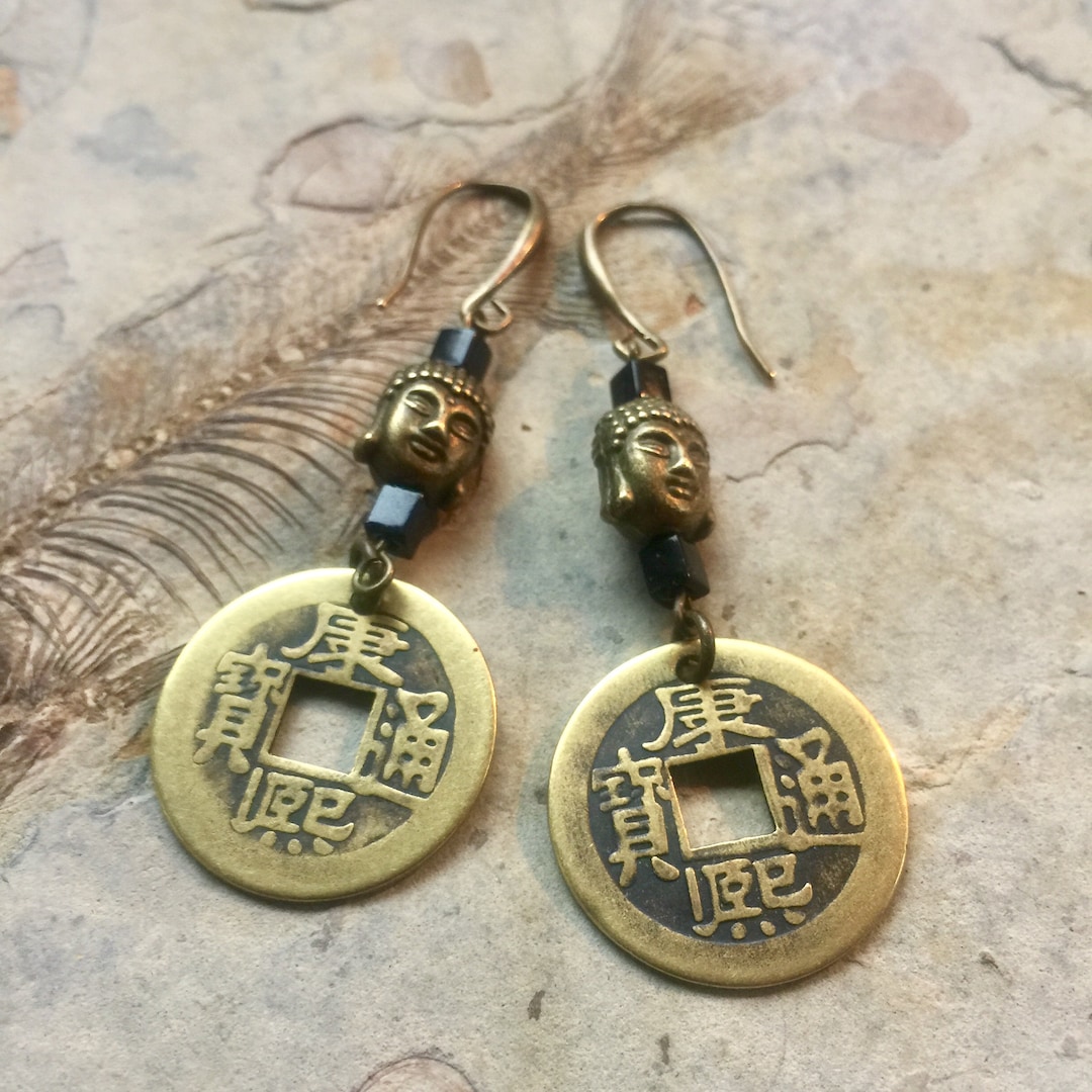 Coin Earrings - BUDDHA - Old Brass Coin Replicas - Buddhist Gift ...