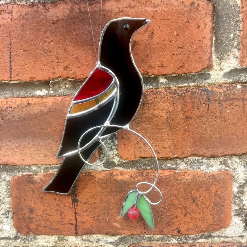 RED WINGED Blackbird Stained Glass SUNCATCHER Window | Etsy