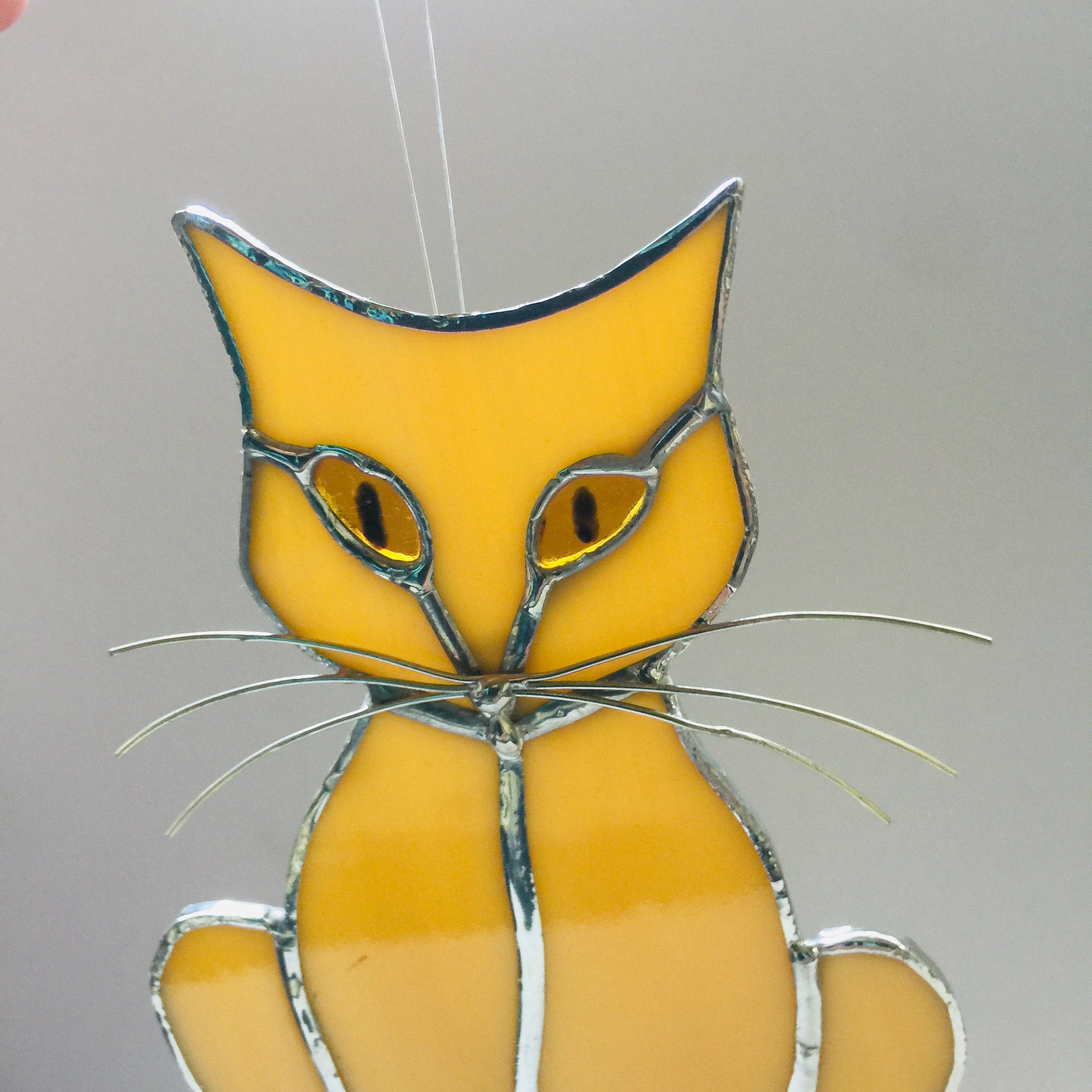 ORANGE Cat Sun Catcher Stained Glass Marmalade Cat | Etsy
