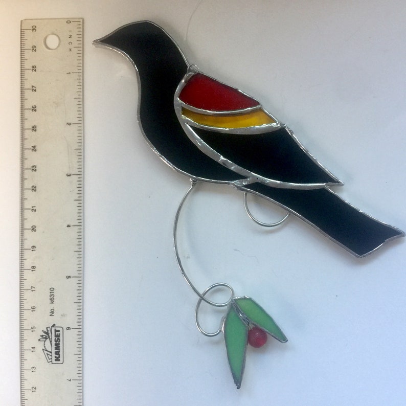 RED WINGED Blackbird Stained Glass SUNCATCHER Window | Etsy