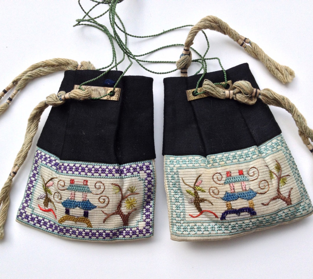 SCENT POUCHES Vintage Chinese Pair of Scent Pouches Cross Stitch ...