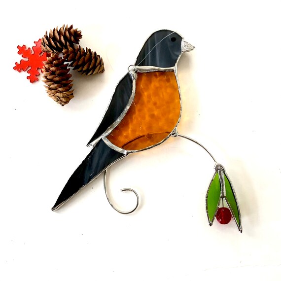 ROBIN Suncatcher Stained Glass Window Ornament Window | Etsy