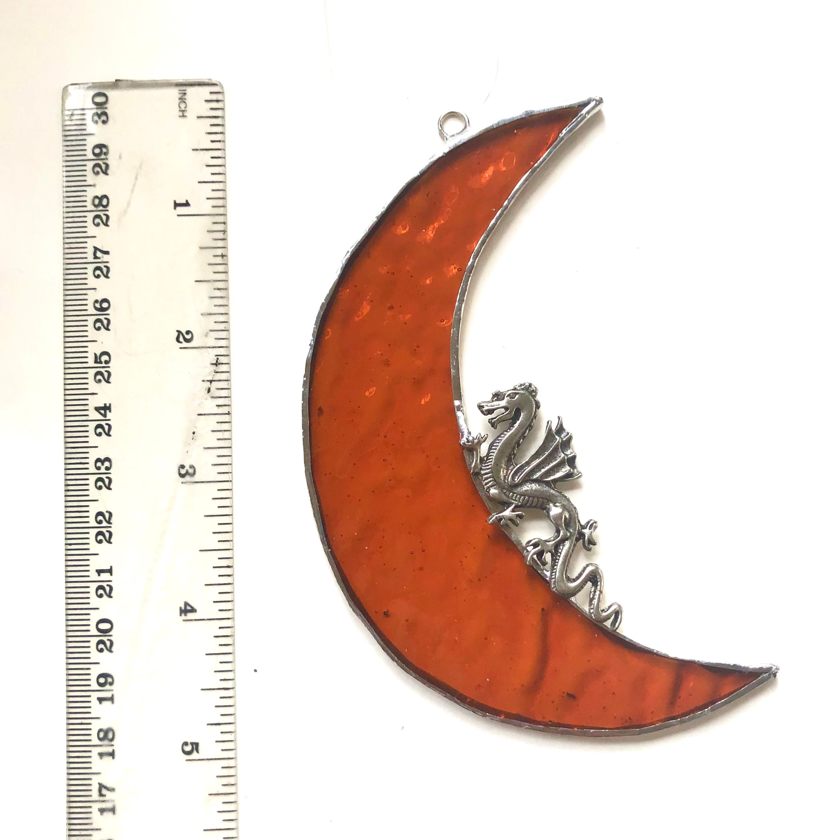 DRAGON MOON - Amber Moon Suncatcher - Dragon Gamer Gift - Stained Glass ...