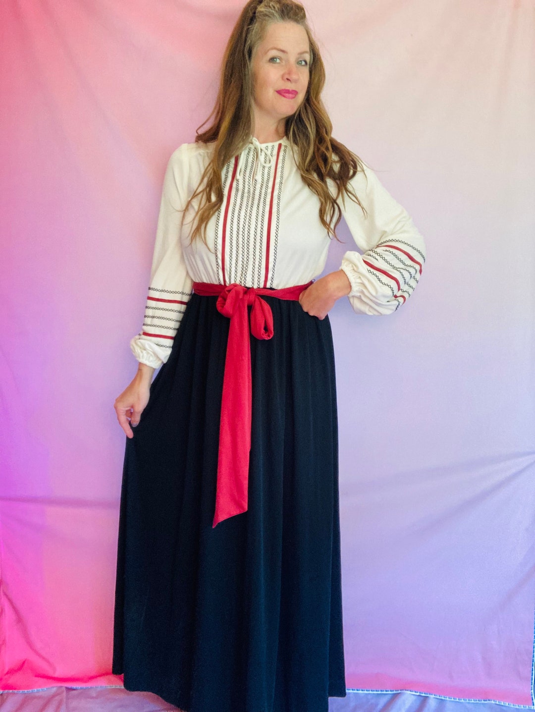 Vintage 70s Mod Maxi Dress /ayres Unlimited /full Length Long Sleeve ...