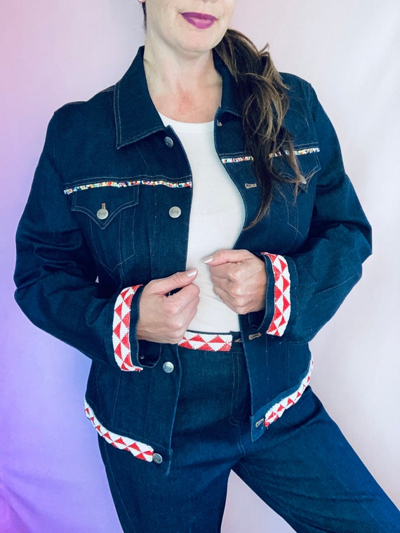 Vintage Denim Beaded Jacket and Pants Set Size 14 - Etsy