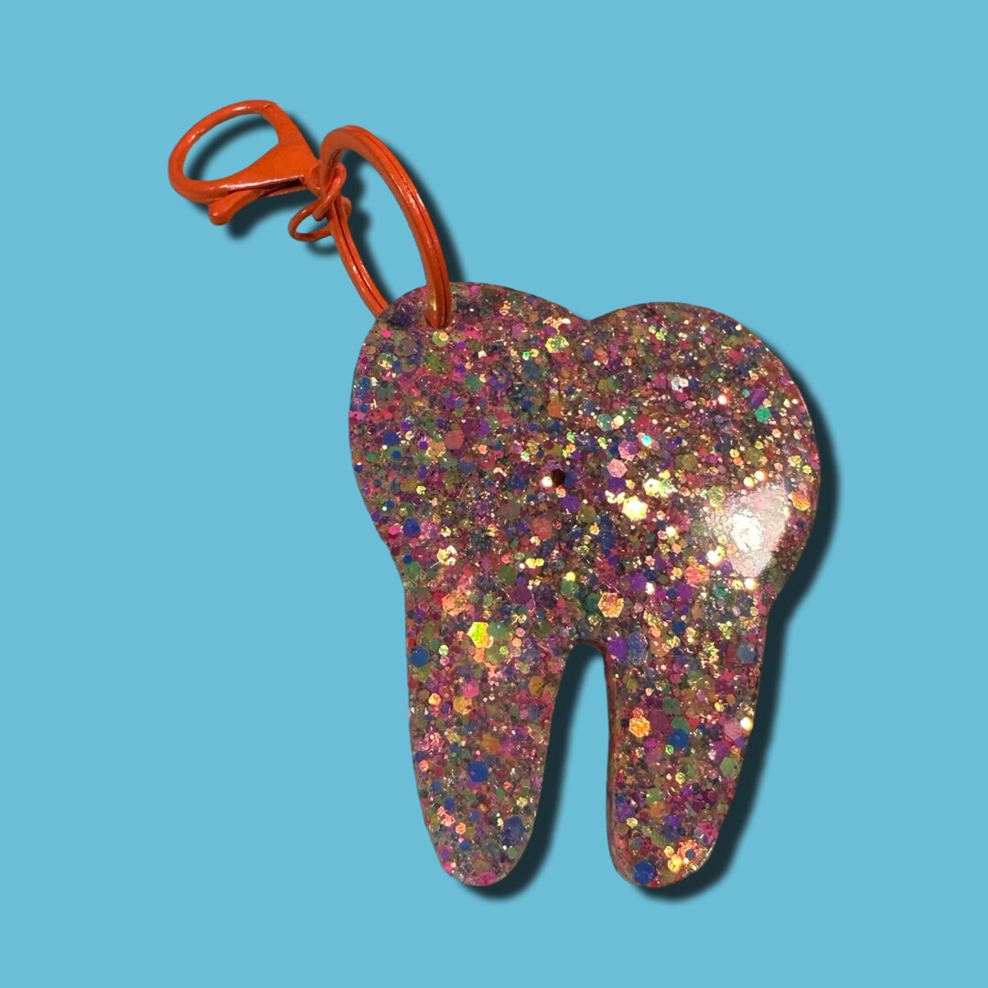 Pink Glitter Tooth Keychain - Etsy
