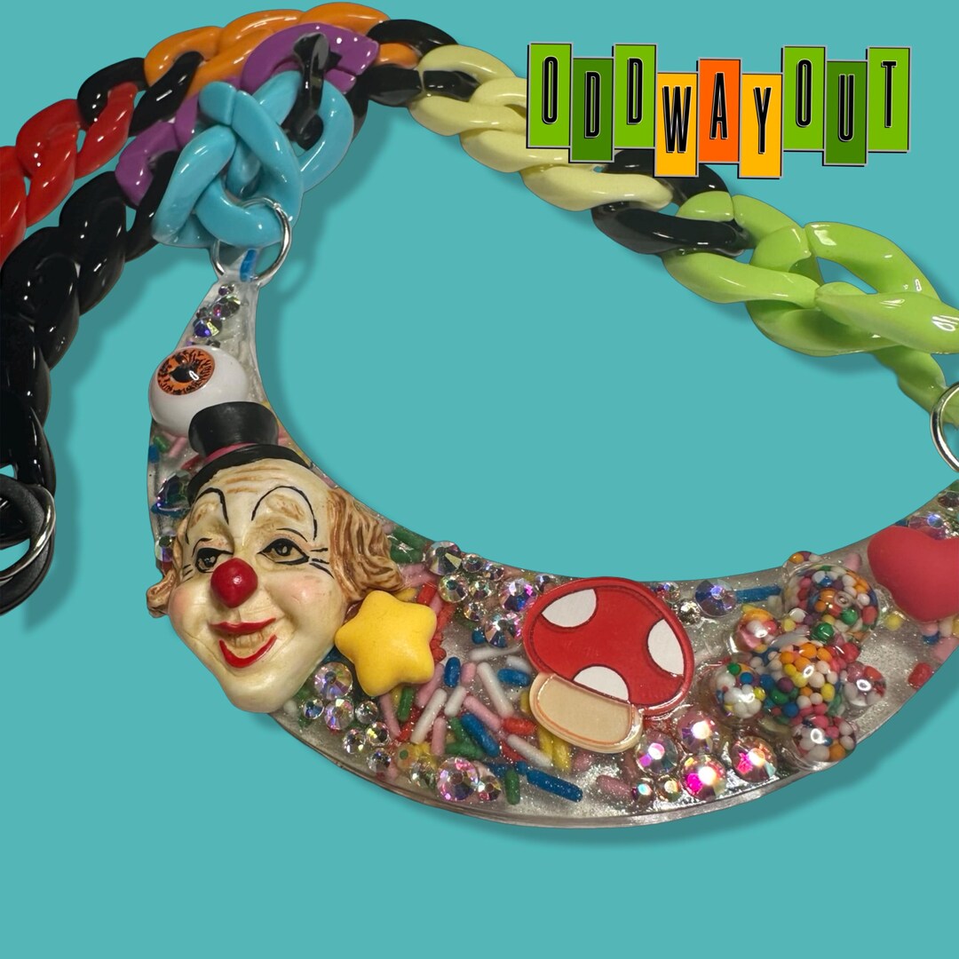 Clown Rainbow Sprinkle Statement Collage Necklace - Etsy