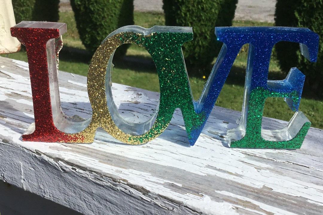 Handcrafted Resin Love Sign. Resin Sign, Love Sign, Multi Coloured Love ...
