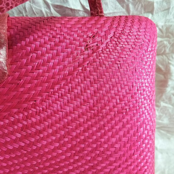 Vintage Hot Pink Hard Shell Bag Frog skin & Wicker, H… - Gem