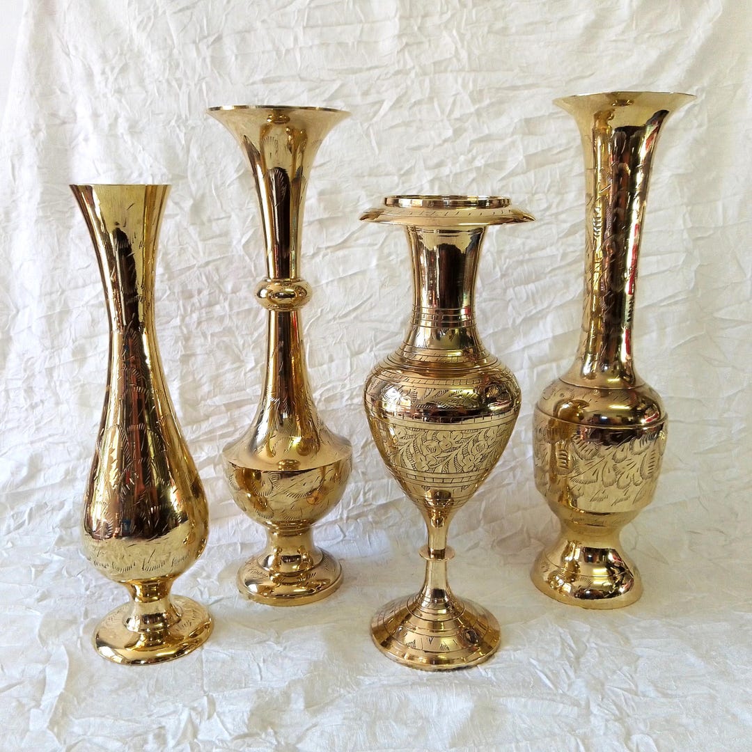 Vintage Brass Vases Full Sized - Sold Separately, Hand Etched, Great ...