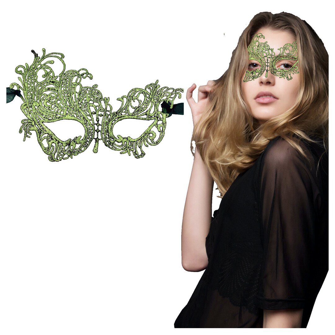 Luxury Mask Olive Green Theme Lace Masquerade Mask Women, Feather ...