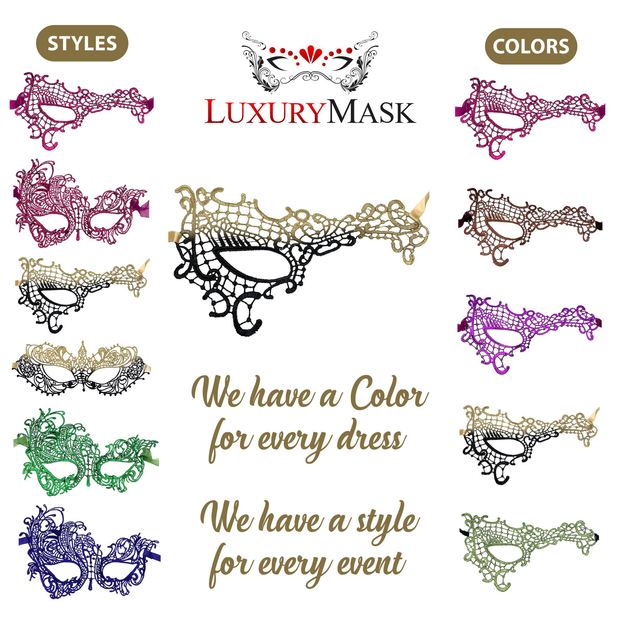 Luxury Mask Black and Gold Theme Lace Masquerade Mask Women, Masquerade ...