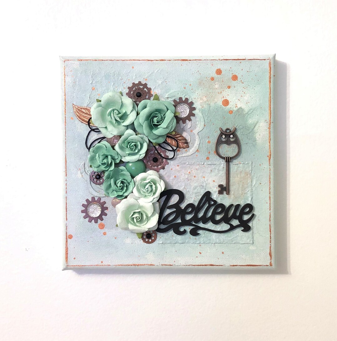 Buy Green Roses Mixed Media Collage, 8x8 Assemblage Painting Online in ...