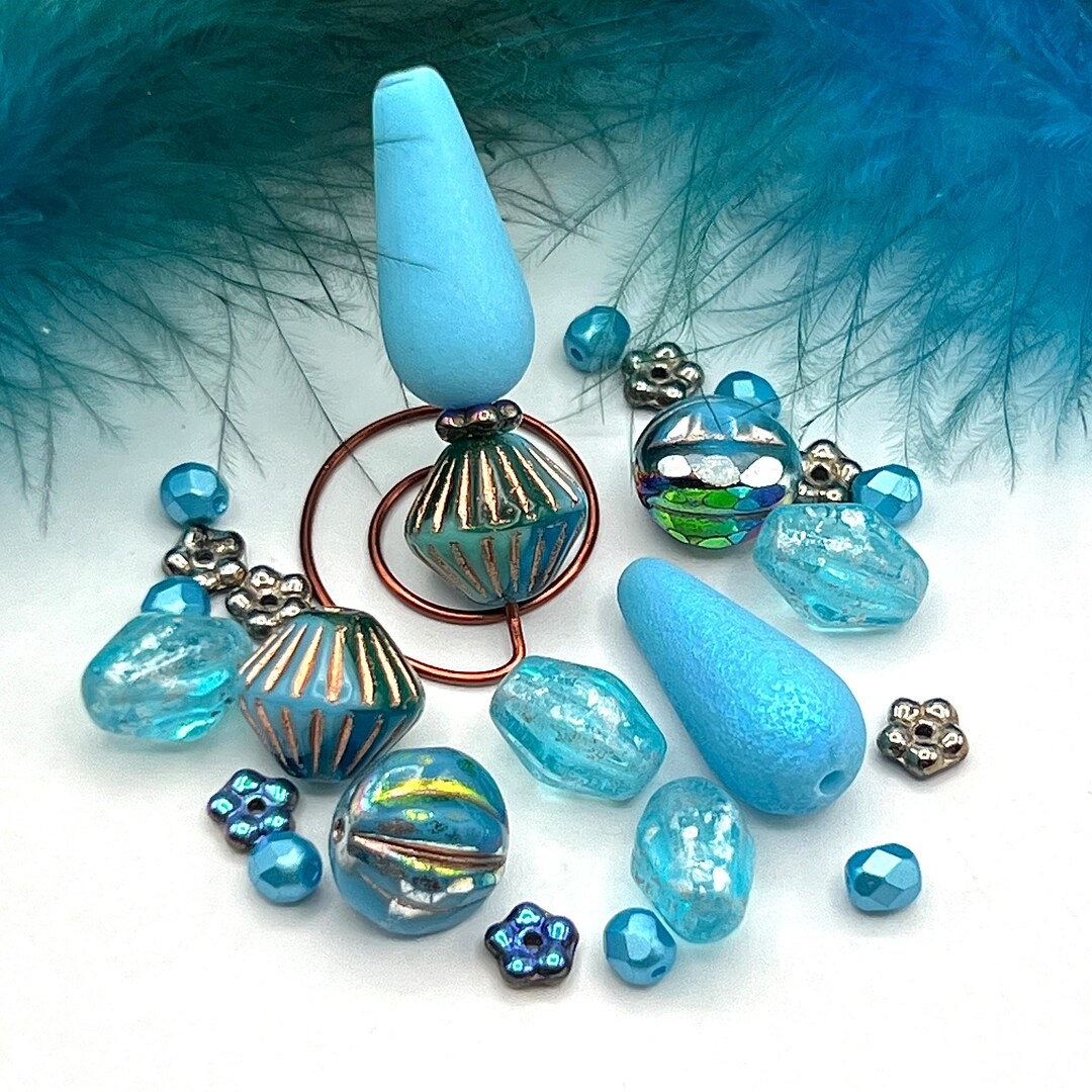 Carolina Blue Bead Mix, Bicones and Drops, Mixed Lot Czech Glass ...
