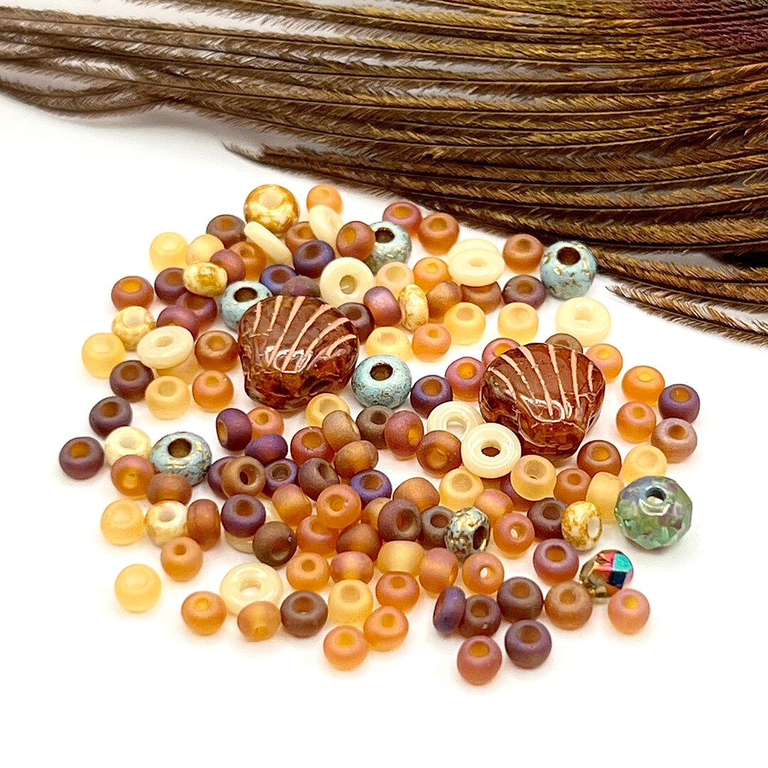 Beach Mix, Brown and Aqua Tiny Beads, Mixed Lot Seed Beads, Czech Glass ...