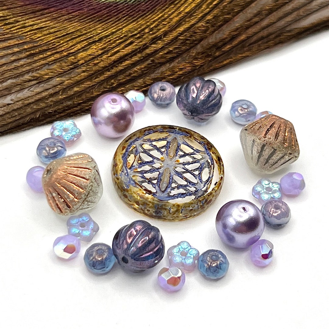 Purple Flower of Life Bead Mix, Premium Czech Glass Beads, Curated Bead ...