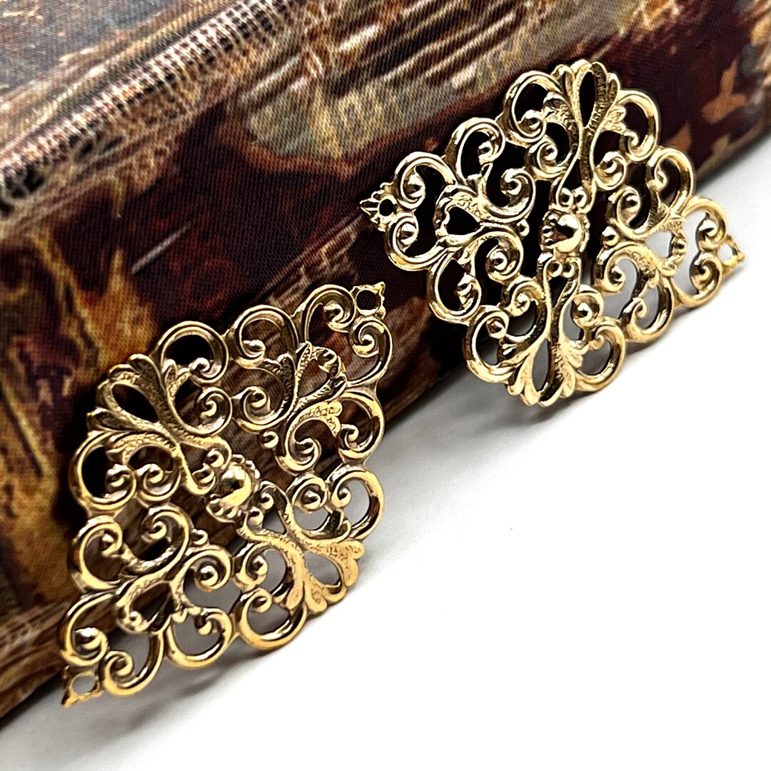 Brass Filigree Findings, 42 X 30 Scrolled Ironwork Components, 4 Piece ...