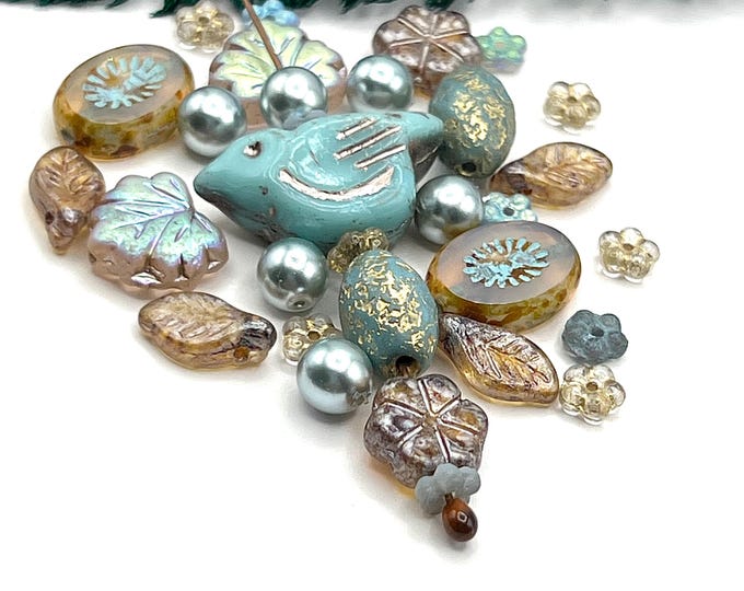 Blue Taupe Bead Mix, Blue Bird Woodland Beads, Mixed Lot Beads, Czech ...