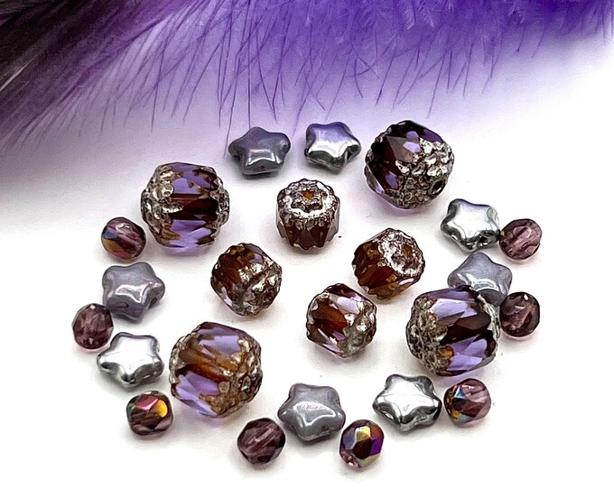 Mulberry Cathedral Mix, Lavender Silver Mixed Lot, Premium Czech Glass ...