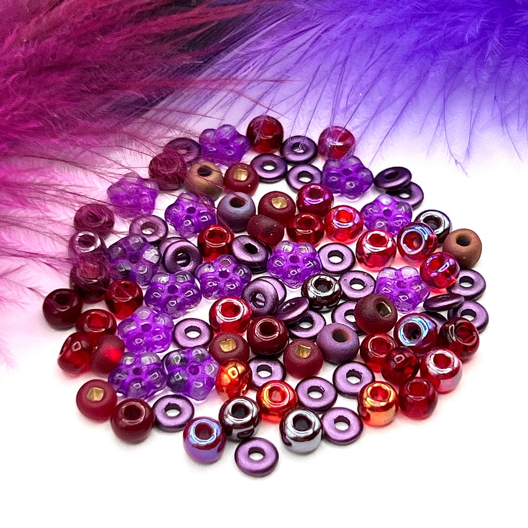 Crimson Purple Mixed Lot Beads, Tiny Pack Bead Mix, Mixed Lot Czech ...