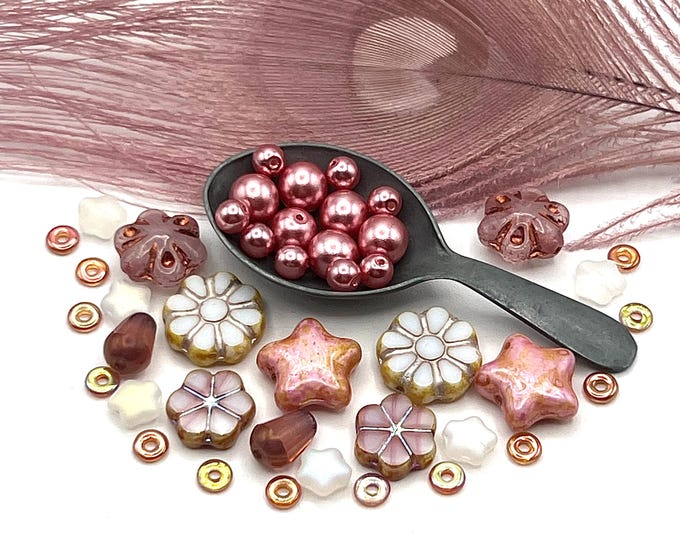 Pink Cosmos Bead Mix, Curated Floral Beads, Spring Beading, Premium ...