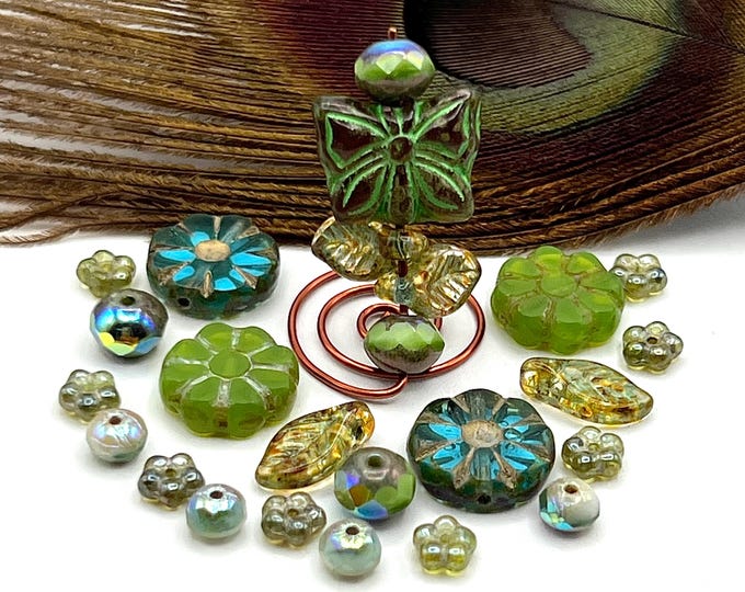 Czech Glass Floral Bead Mix: Apple Green Cosmo, Sunflower Beads - Etsy