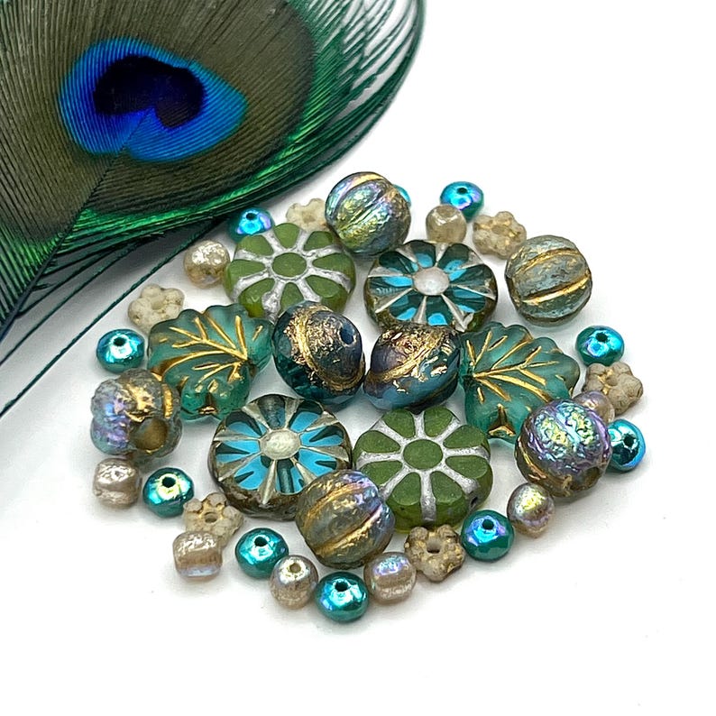 Green Apple Cosmo Set, Sky Blue Coordinating Czech Beads - Etsy