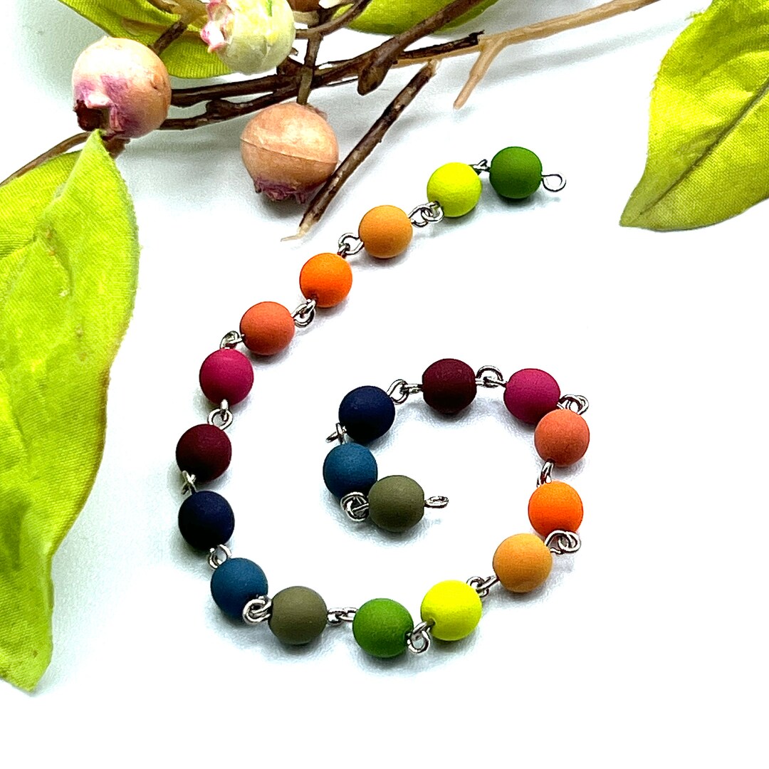 8 Mm Saturated Rainbow Chain, Multi-colored Beaded Chain, Jewelry Chain ...