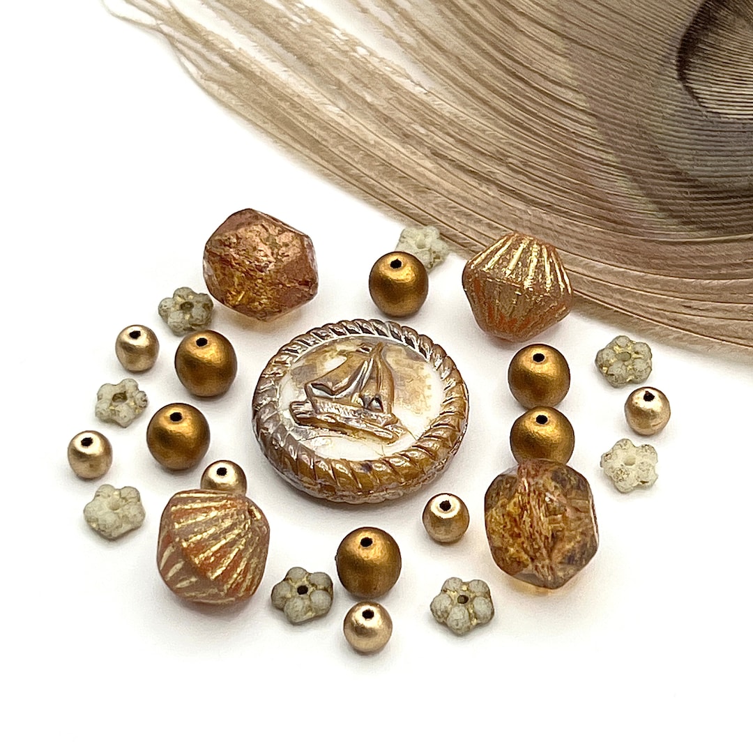 Nautical Bead Mix, 20 Mm Rembrandt Boat Bead, Alabaster Gold Mixed Lot ...