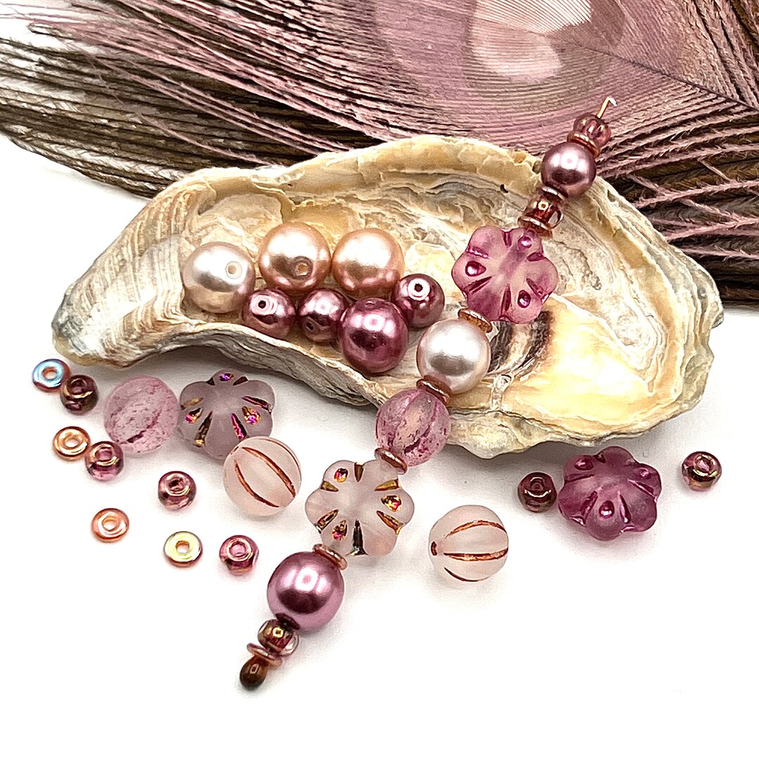 Pink Velvet Bead Mix, 11 Mm Scallop Beads, Curated Bead Mix, Premium ...