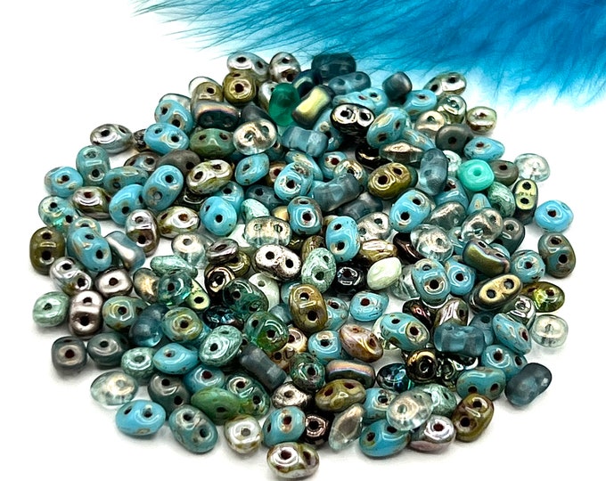 Turquoise Picasso Bead Mix, 2 Hole Super Duos, Czech Glass Beads ...