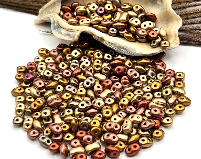 Mixed Metals Custom Mix, Copper and Brass Super Duo, Czech 2 Hole Beads ...