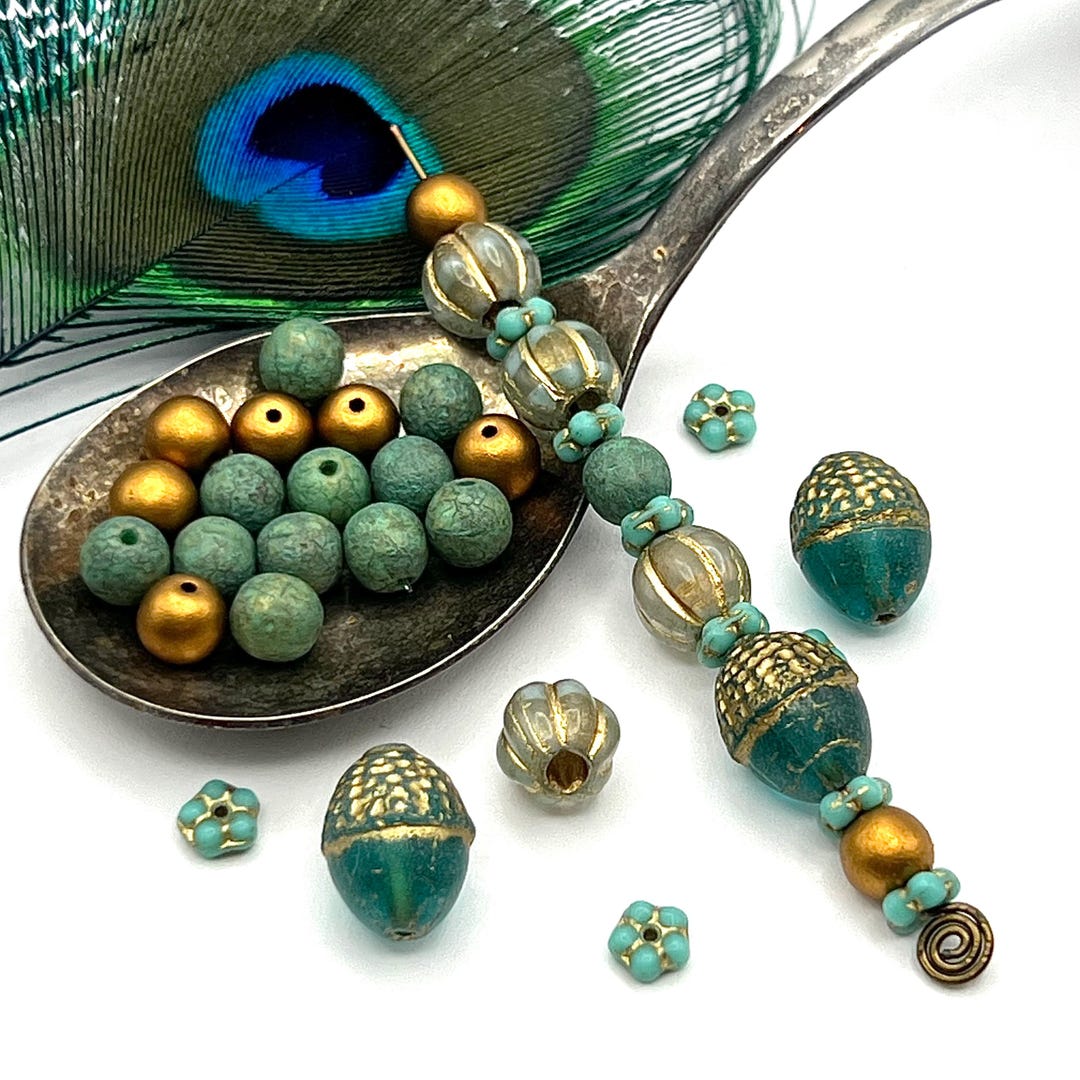 Tea Green Acorn Mix, Bracelet Beading, Mixed Lot Beads, Premium Czech ...