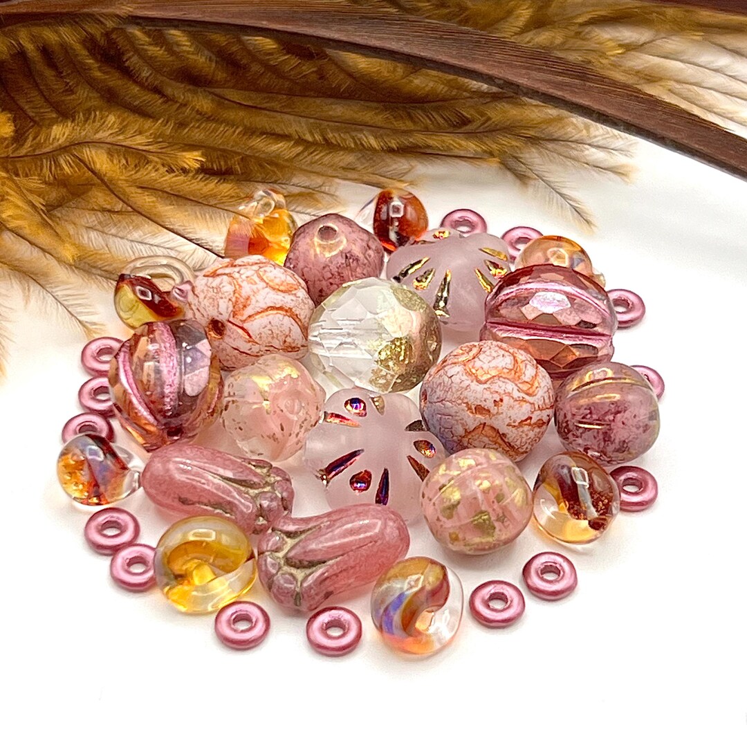Rose Gold Bead Mix, Round Rose Buds, Mixed Lot Czech Glass, Jewelry ...