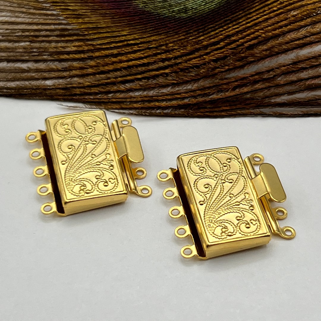 Multiple Strand Brass Clasp, Shiny Brass Box Clasp, 5 Strand Clasp ...