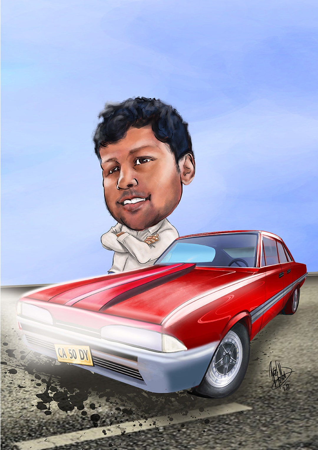 Custom Car Caricature – Personalized Portrait, Rev-head Gift (digital ...