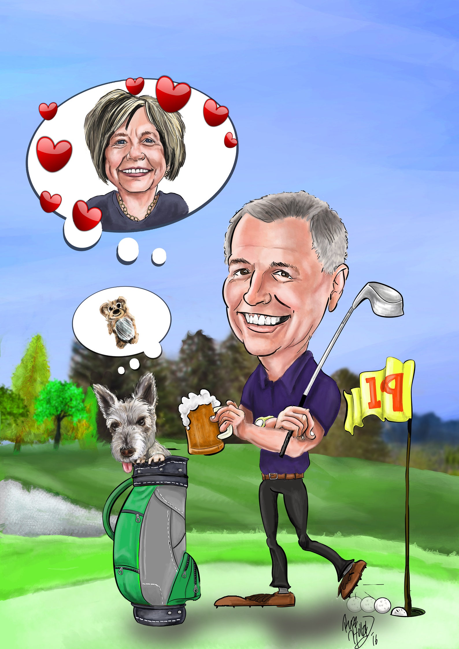 Custom Golf Caricature - 1 Person - 5 Different Golf Themed Backgrounds ...