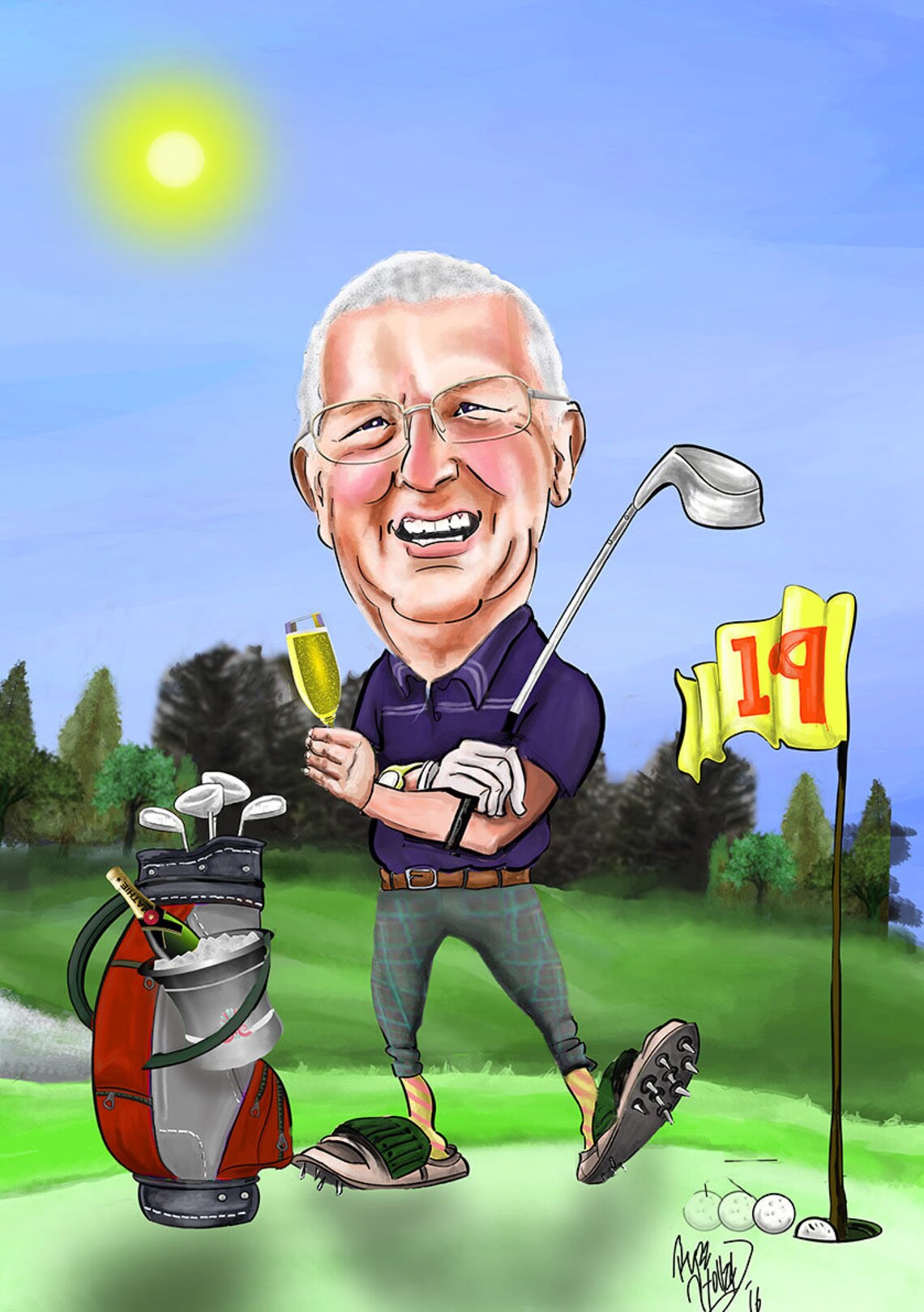 Custom Golf Caricature - 1 Person - 5 Different Golf Themed Backgrounds ...