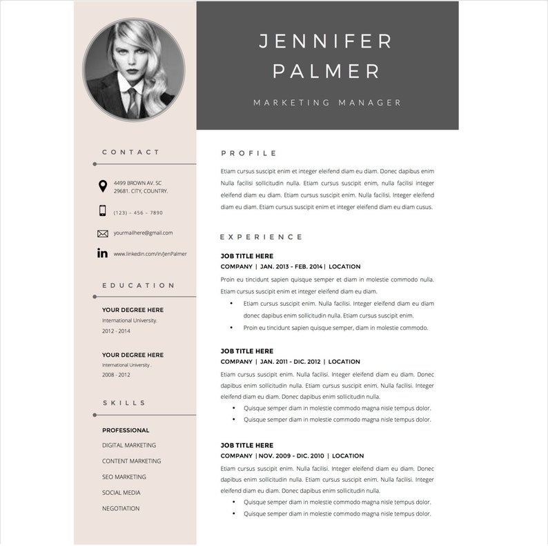 Resume Template and Cover Letter Template for Word DIY - Etsy