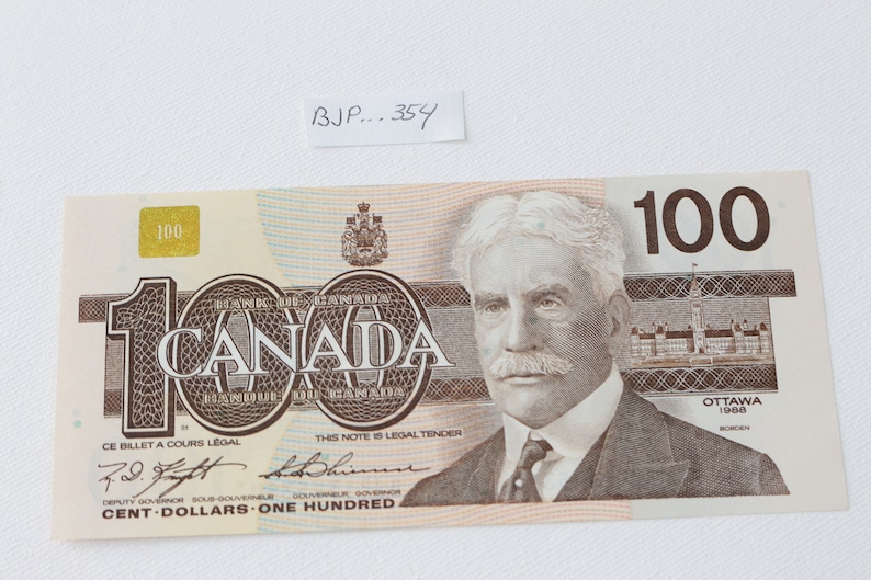 Genuine Canadian 100 Dollar Bill, Canadian Bill, 1988, UNC, Canadian ...