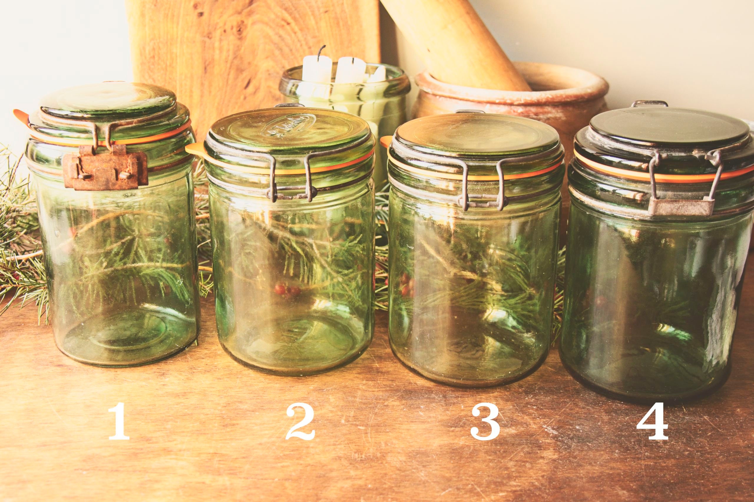 Vintage Canning Jars French Green Glass Metal Clasp, New Seals, Mason ...
