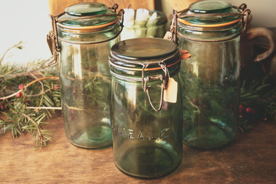 Vintage Canning Jars 1 Litre - French Green Glass Metal Clasp, New ...