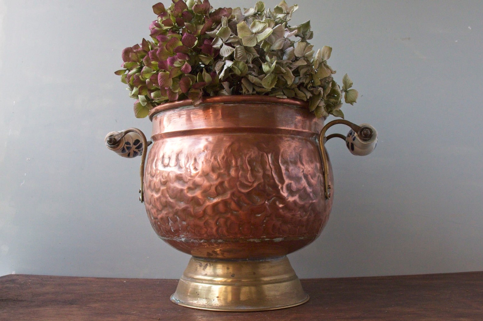 Round Copper Planter With Delft Handles 1930s French - Etsy