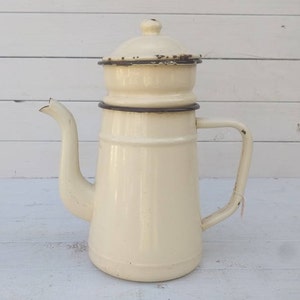 Cream & Black French Enamelware Biggin Coffee Pot Enamel - Etsy